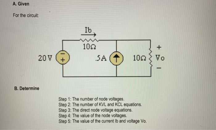 Solved A. Given For the circuit: Ib 1022 + 20V + SA 1022 Vo | Chegg.com