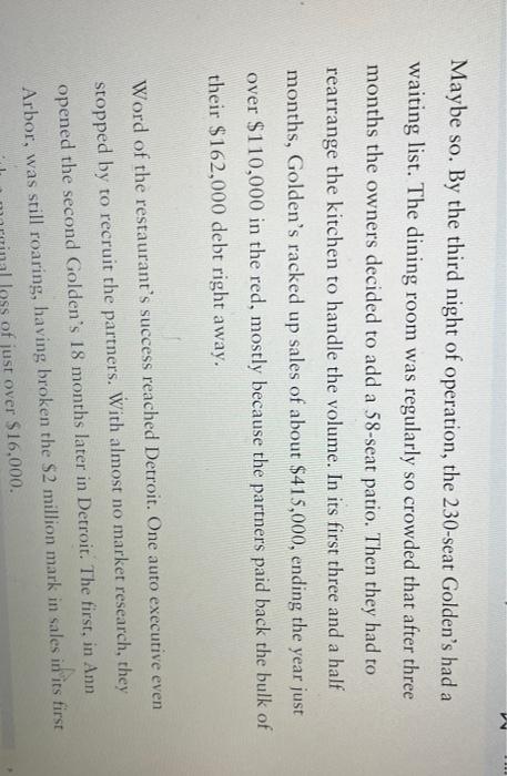 Solved Elijah Gold and His Restaurant Elijah Gold knew | Chegg.com