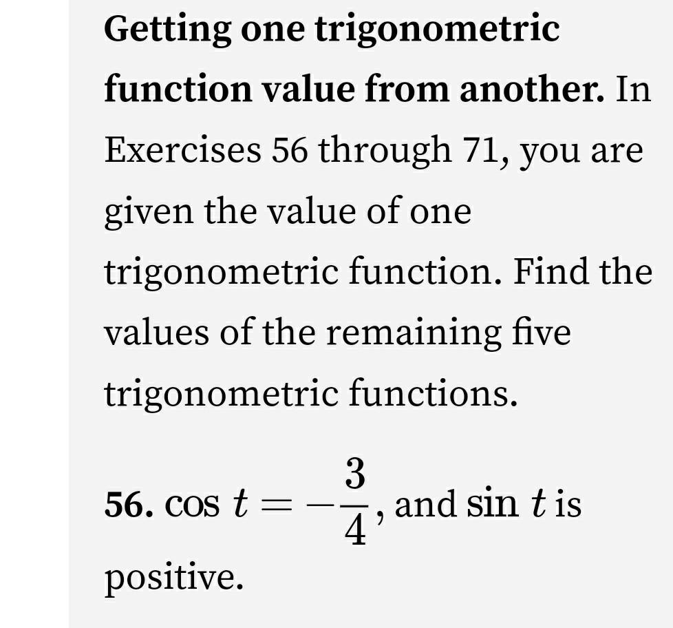 Solved Getting one trigonometric function value from | Chegg.com