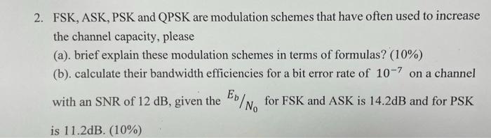 Solved 2. FSK, ASK, PSK and QPSK are modulation schemes that | Chegg.com