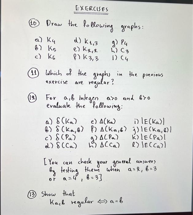 Solved (10) Draw the following graphs: a) k4 b) K4 d) k1,3 | Chegg.com