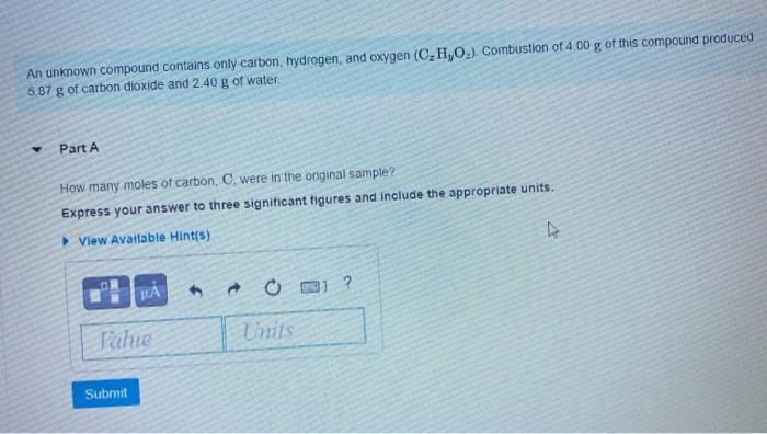 Solved An unknown compound contains only carbon, hydrogen, | Chegg.com