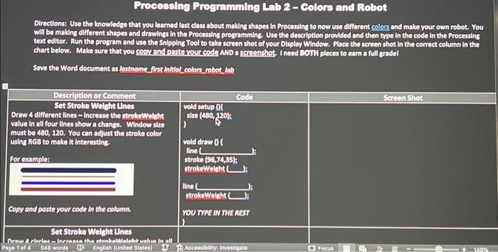 Solved Processing Programming Lab 2 - Colors and Robot | Chegg.com