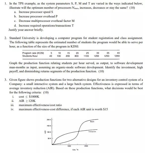 1. In the TPS example, as the system parameters S, P, | Chegg.com