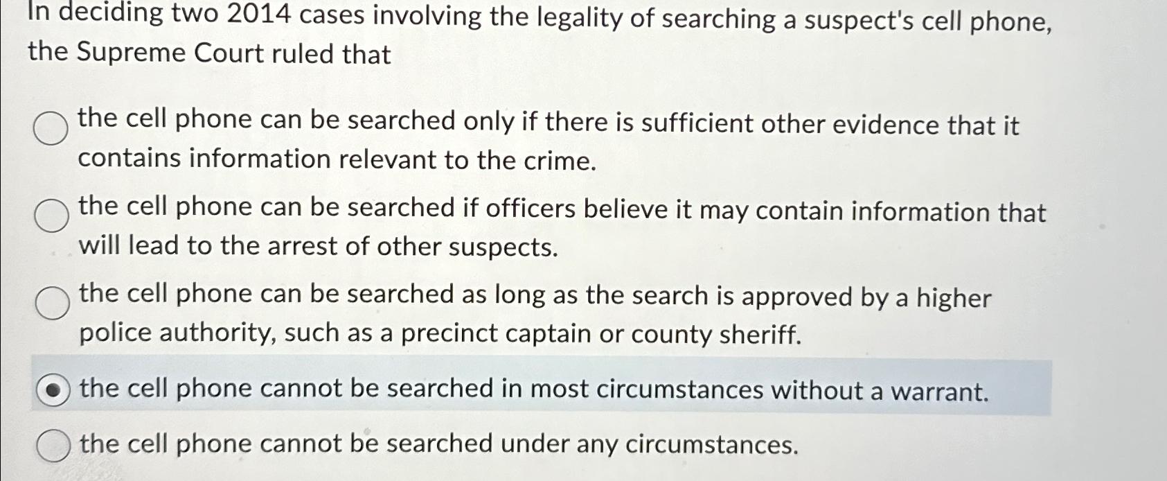 Solved In deciding two 2014 ﻿cases involving the legality of | Chegg.com