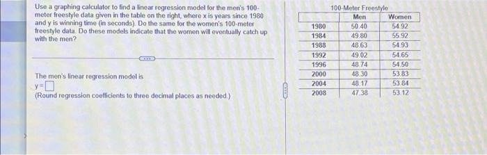 Solved Use a graphing calculator to find a linear regression | Chegg.com