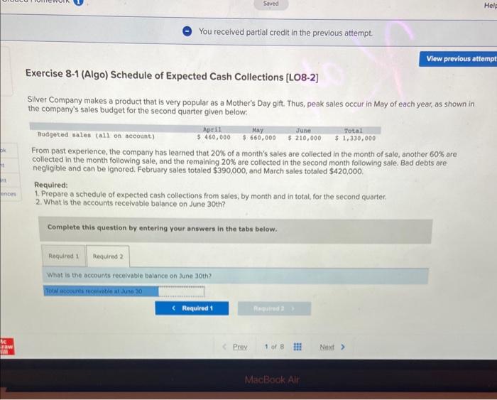 Solved Exercise 8-1 (Algo) Schedule of Expected Cash | Chegg.com