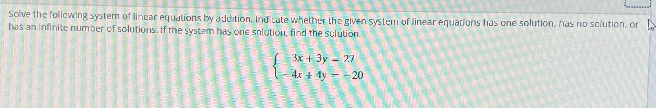 Solved Solve the following system of linear equations by | Chegg.com