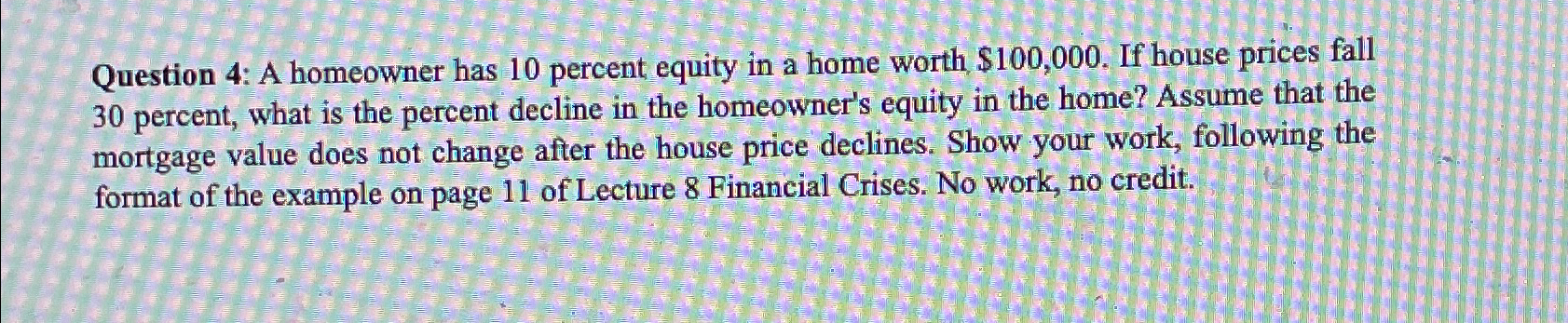 Solved Question 4: A homeowner has 10 ﻿percent equity in a | Chegg.com