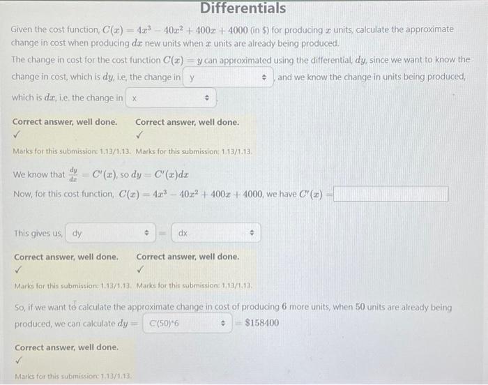 Solved Differentials Given the cost function, | Chegg.com