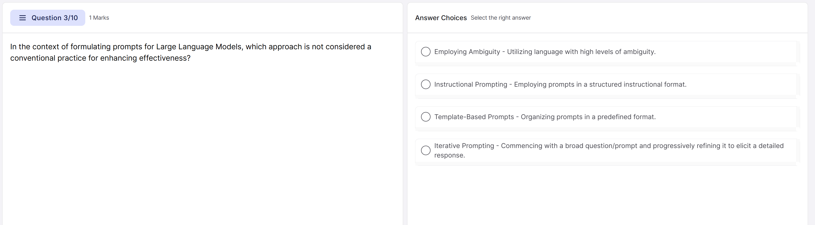 Solved 1 ﻿MarksIn the context of formulating prompts for | Chegg.com