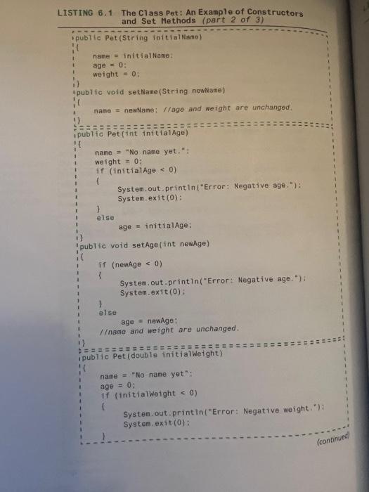 Solved Using the class Pet from Listing 6.1, write a program | Chegg.com