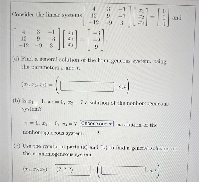 Solved Consider the linear systems | Chegg.com