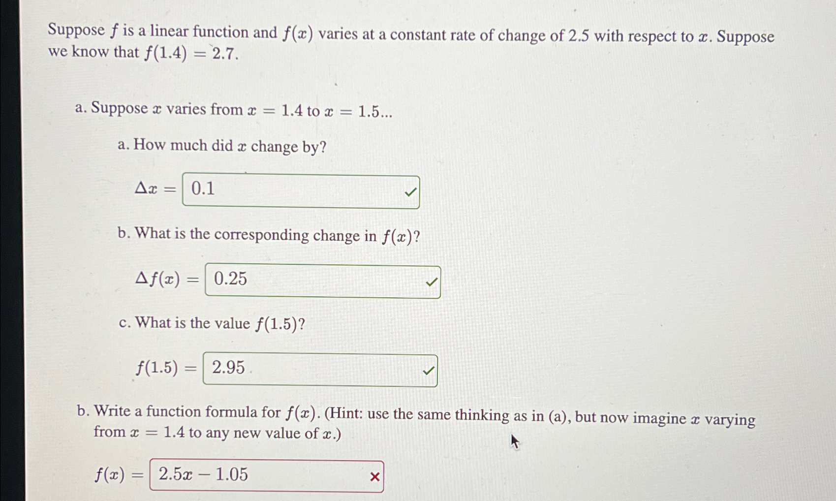 Solved Suppose f ﻿is a linear function and f(x) ﻿varies at a | Chegg.com