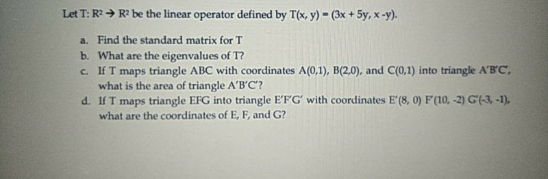 Solved Let T: R2 R2 be the linear operator defined by T(x, | Chegg.com | Chegg.com