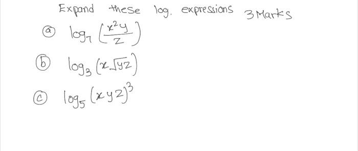 Solved Expand these log. expressions 3 Marks @ log₂ (x²) (2 | Chegg.com