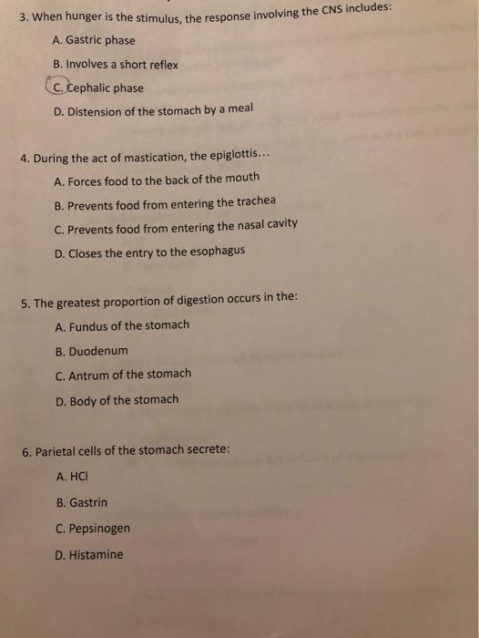 Solved 3. When hunger is the stimulus, the response | Chegg.com