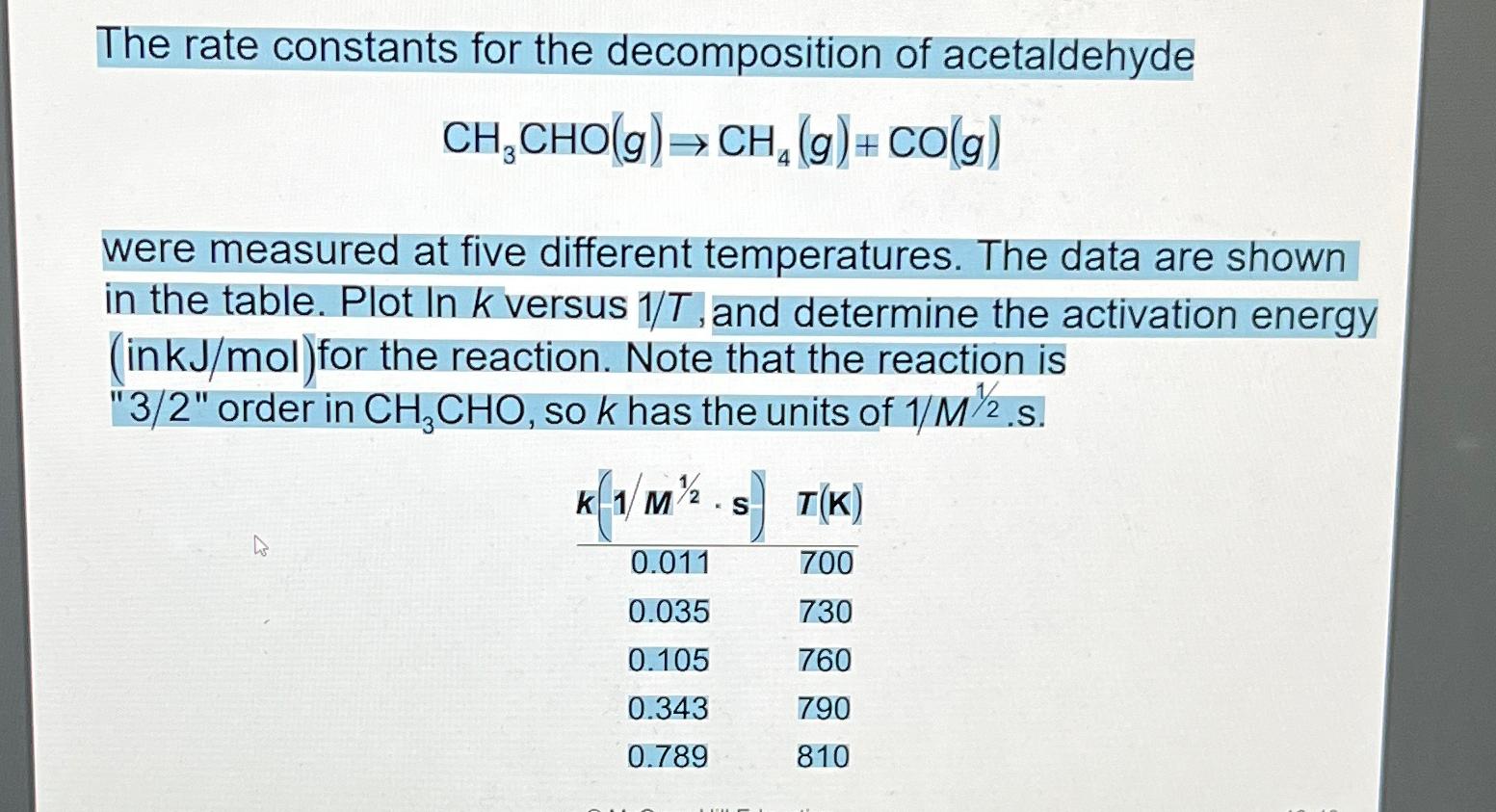 Solved The rate constants for the decomposition of | Chegg.com