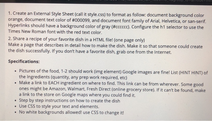 Solved 1. Create an External Style Sheet (call it style.css) | Chegg.com