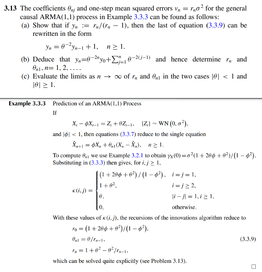 Solved 3.13 ﻿The coefficients θnj ﻿and one-step mean squared | Chegg.com
