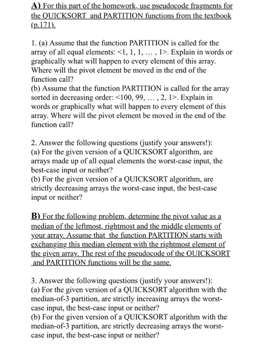 Solved A) For this part of the homework, use pseudocode | Chegg.com