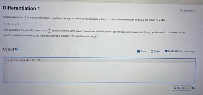 Solved Differentiation 1 My Solutions Find the derivatives | Chegg.com