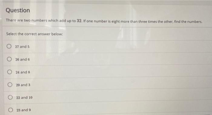 Solved Question There are two numbers which add up to 32. If | Chegg.com