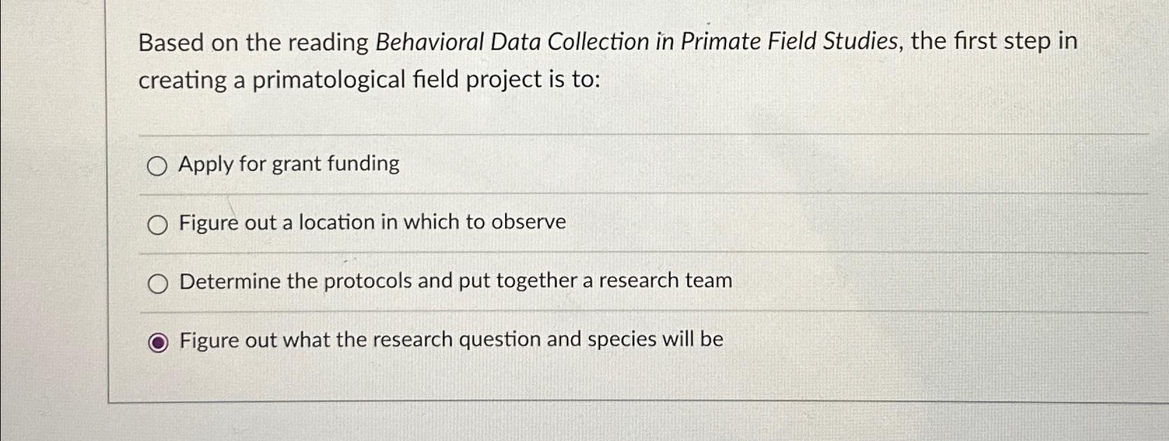 Solved Based on the reading Behavioral Data Collection in | Chegg.com