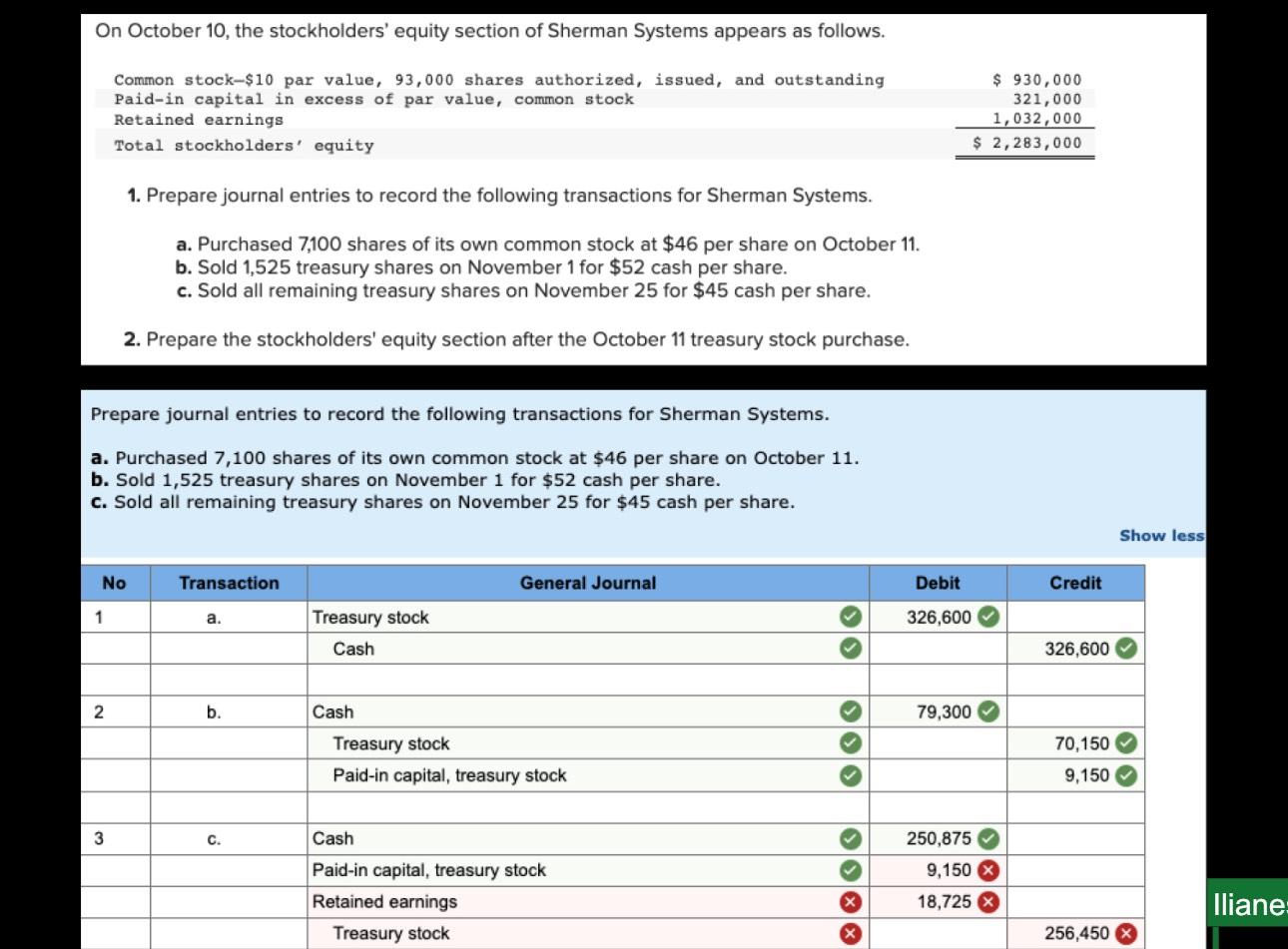 Solved On October 10, ﻿the stockholders' equity section of | Chegg.com