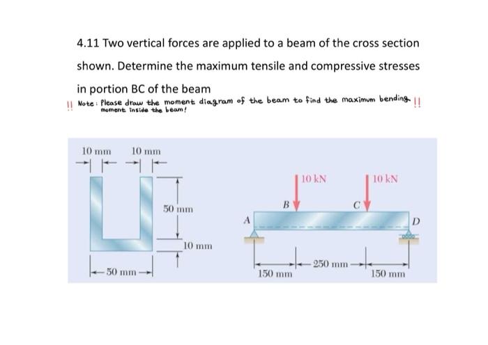 Solved 4.11 Two vertical forces are applied to a beam of the | Chegg.com