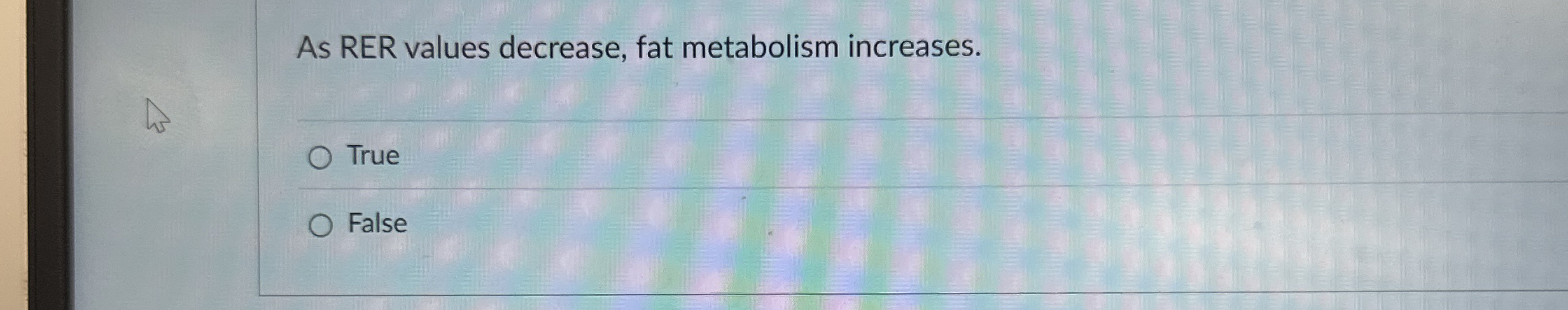 Solved As RER values decrease, fat metabolism | Chegg.com