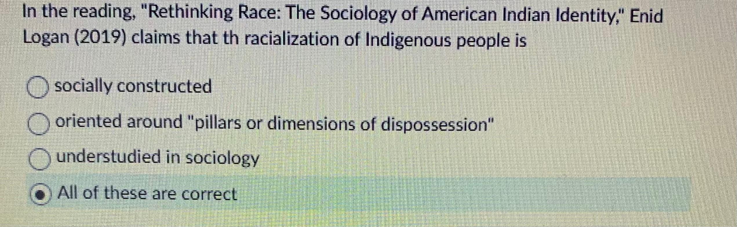 Solved In the reading, "Rethinking Race: The Sociology of | Chegg.com