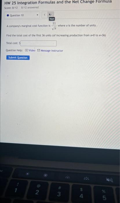 Solved HW 25 Integration Formulas and the Net Change Formula | Chegg.com