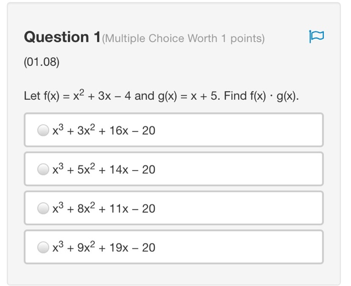 Solved Question 1 (Multiple Choice Worth 1 points) (01.08) | Chegg.com