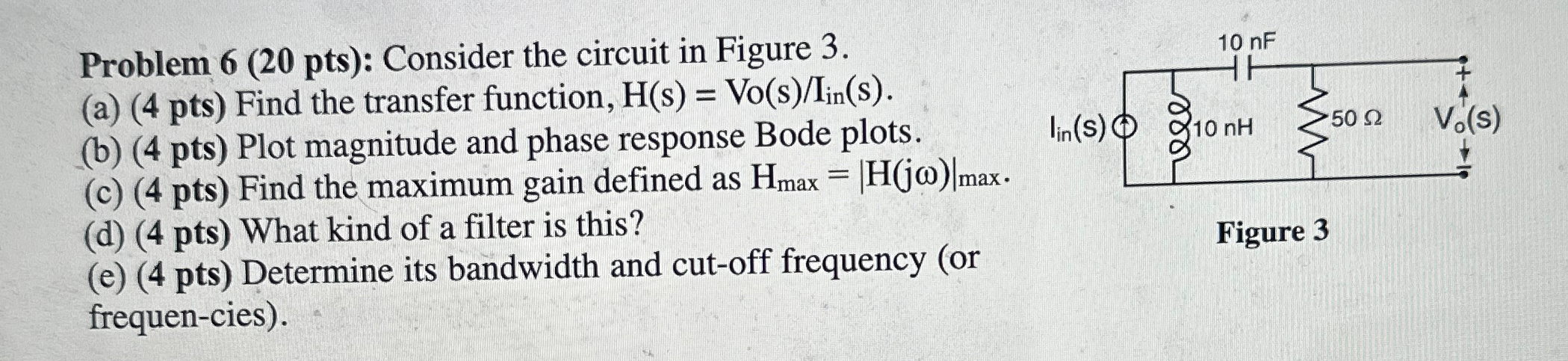 Solved Problem 6 (20 ﻿pts): Consider the circuit in Figure | Chegg.com