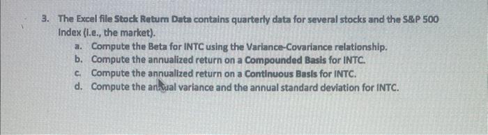 Solved 3. The Excel file Stock Retum Data contains quarterly | Chegg.com