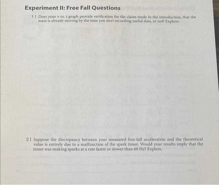 Solved Experiment II: Free Fall Questions 1 I Does your v | Chegg.com
