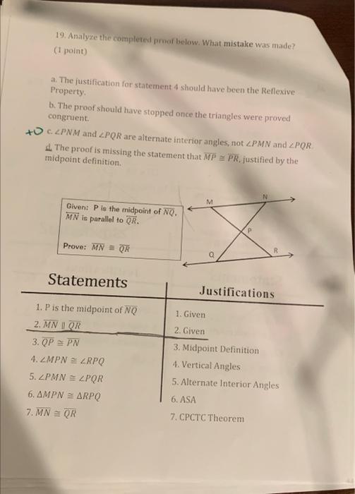 Solved 19. Analyze the completed proof below. What mistake | Chegg.com