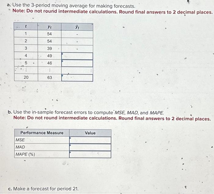 Solved a. Use the 3-period moving average for making | Chegg.com
