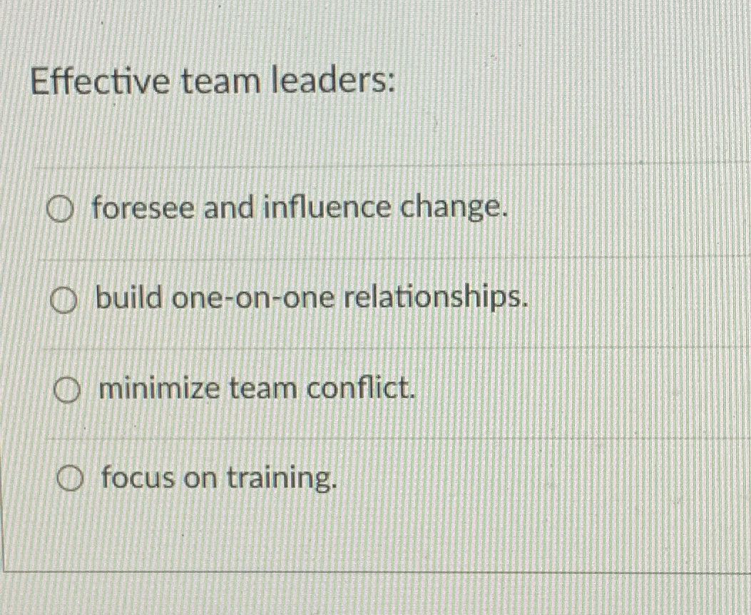 Solved Effective team leaders: ﻿foresee and influence | Chegg.com