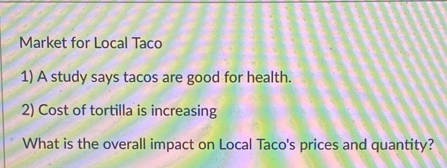 Solved Market for Local TacoA study says tacos are good for | Chegg.com