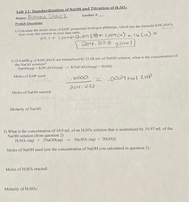 Solved Lab 11: Standardization of NaOH and Titration of | Chegg.com