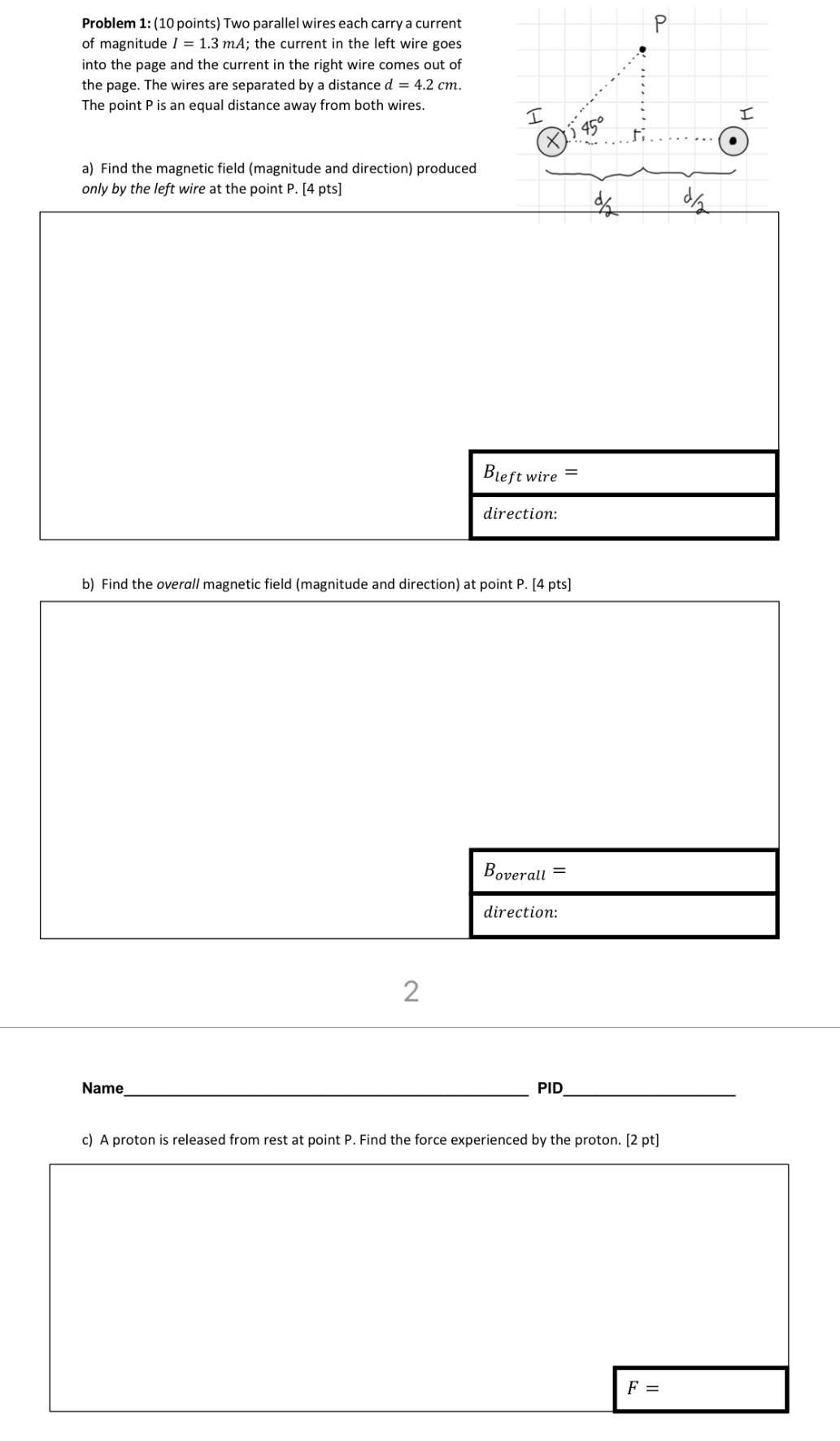 Solved Problem 1: (10 ﻿points) ﻿Two parallel wires each | Chegg.com