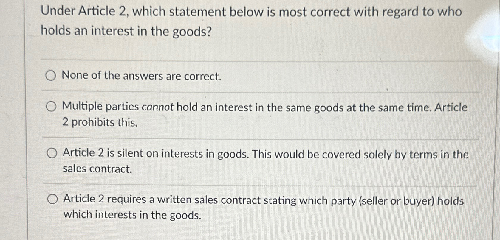 Solved Under Article 2, ﻿which statement below is most | Chegg.com