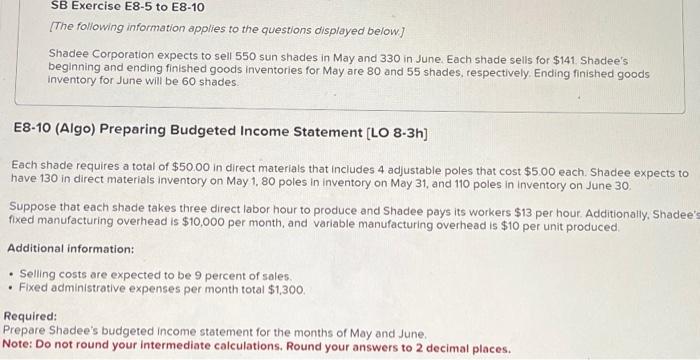 Solved Required information SB Exercise E8-5 to E8-10 [The | Chegg.com