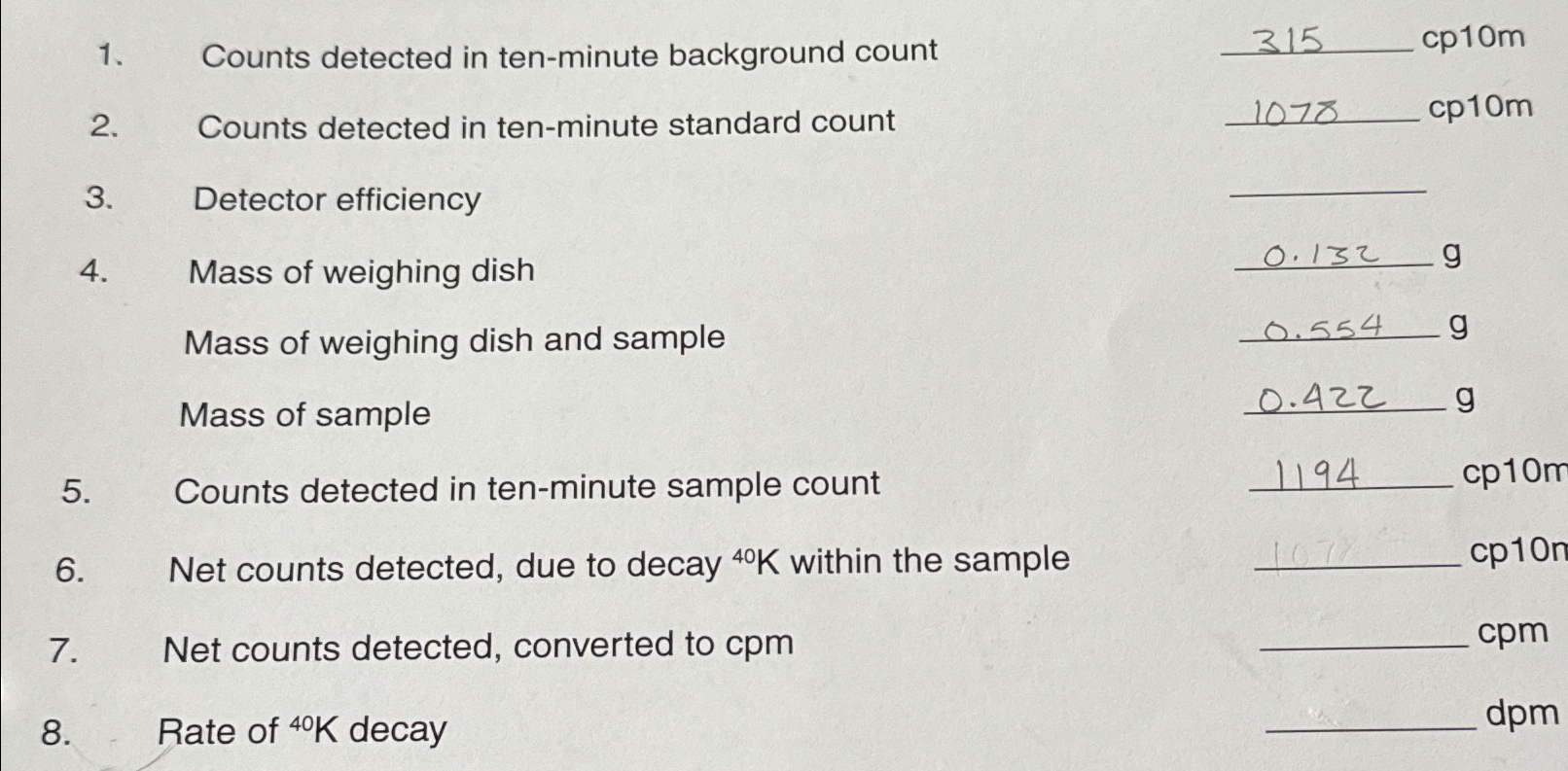 Solved Counts detected in ten-minute background countCounts | Chegg.com