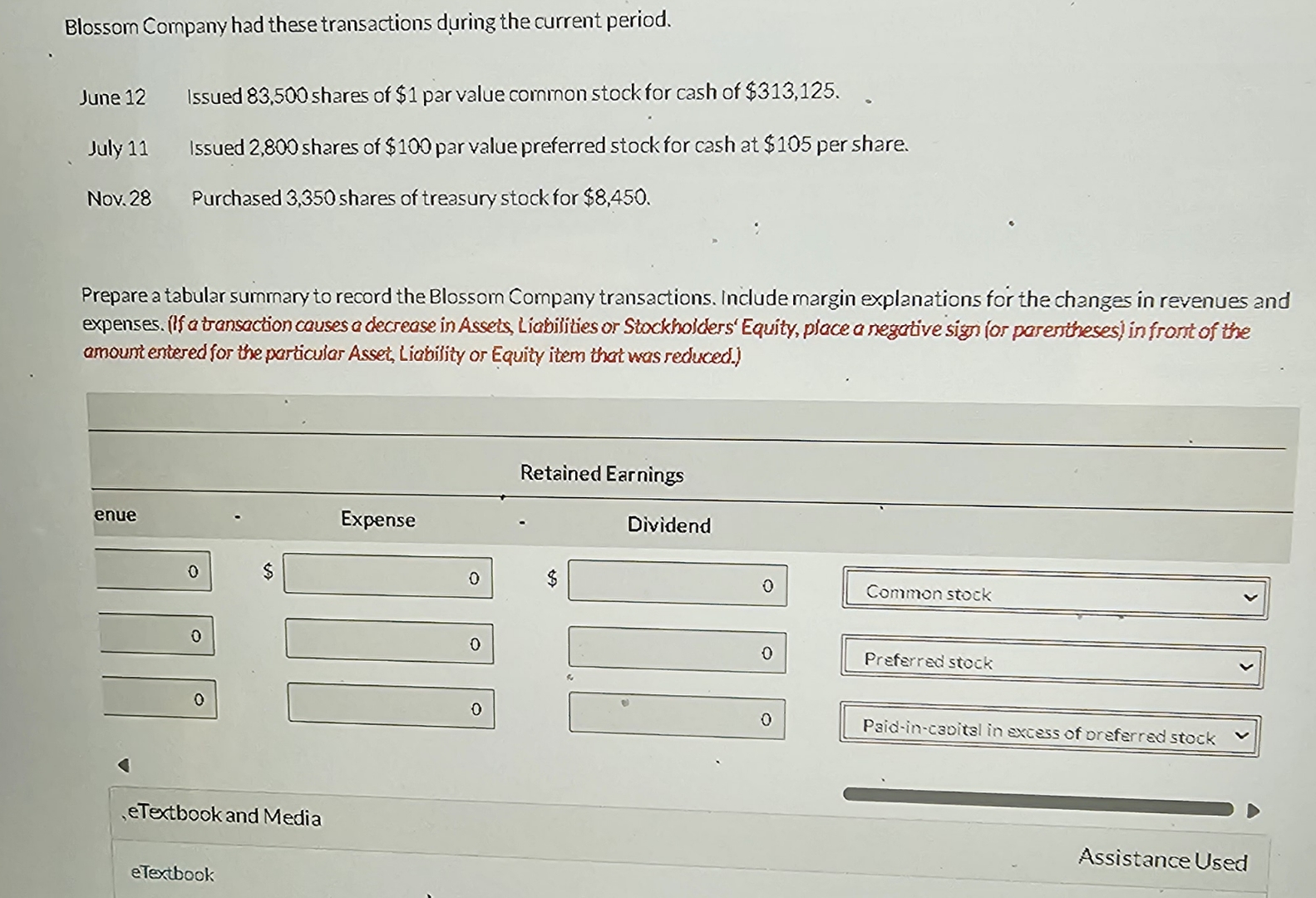 Solved Blossom Company had these transactions during the | Chegg.com