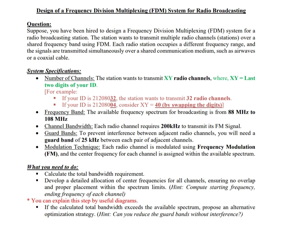 Solved Design of a Frequency Division Multiplexing (FDM) | Chegg.com