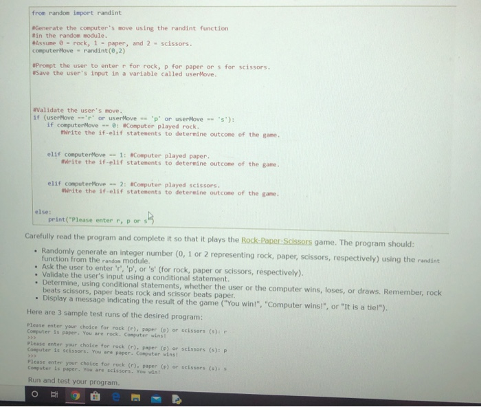 Solved from random import randint Generate the computer's | Chegg.com