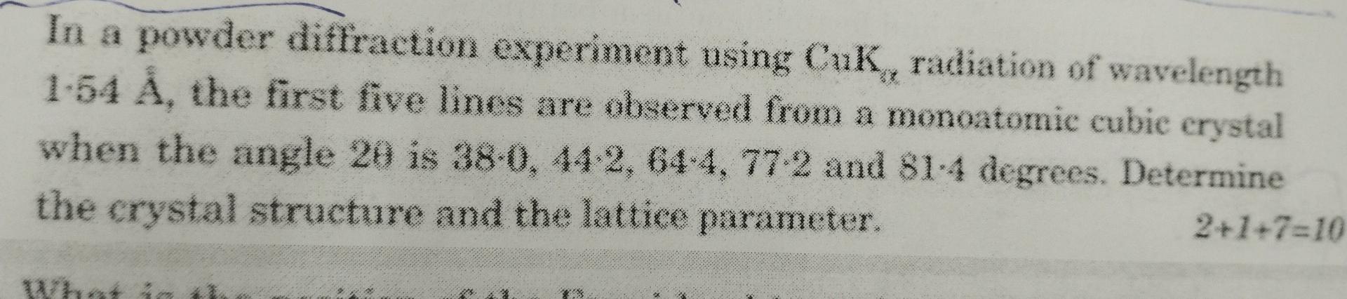 Solved In a powder diffraction experiment using CuKa | Chegg.com